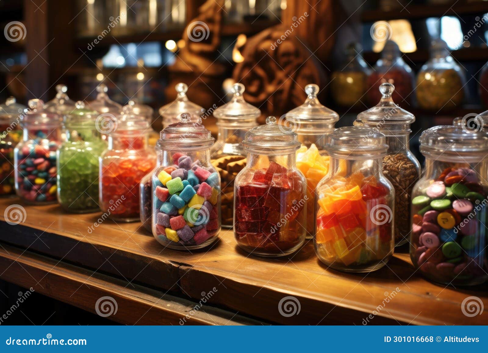 Jars Filled with Assorted Candies on a Candy Store Counter Stock Photo ...