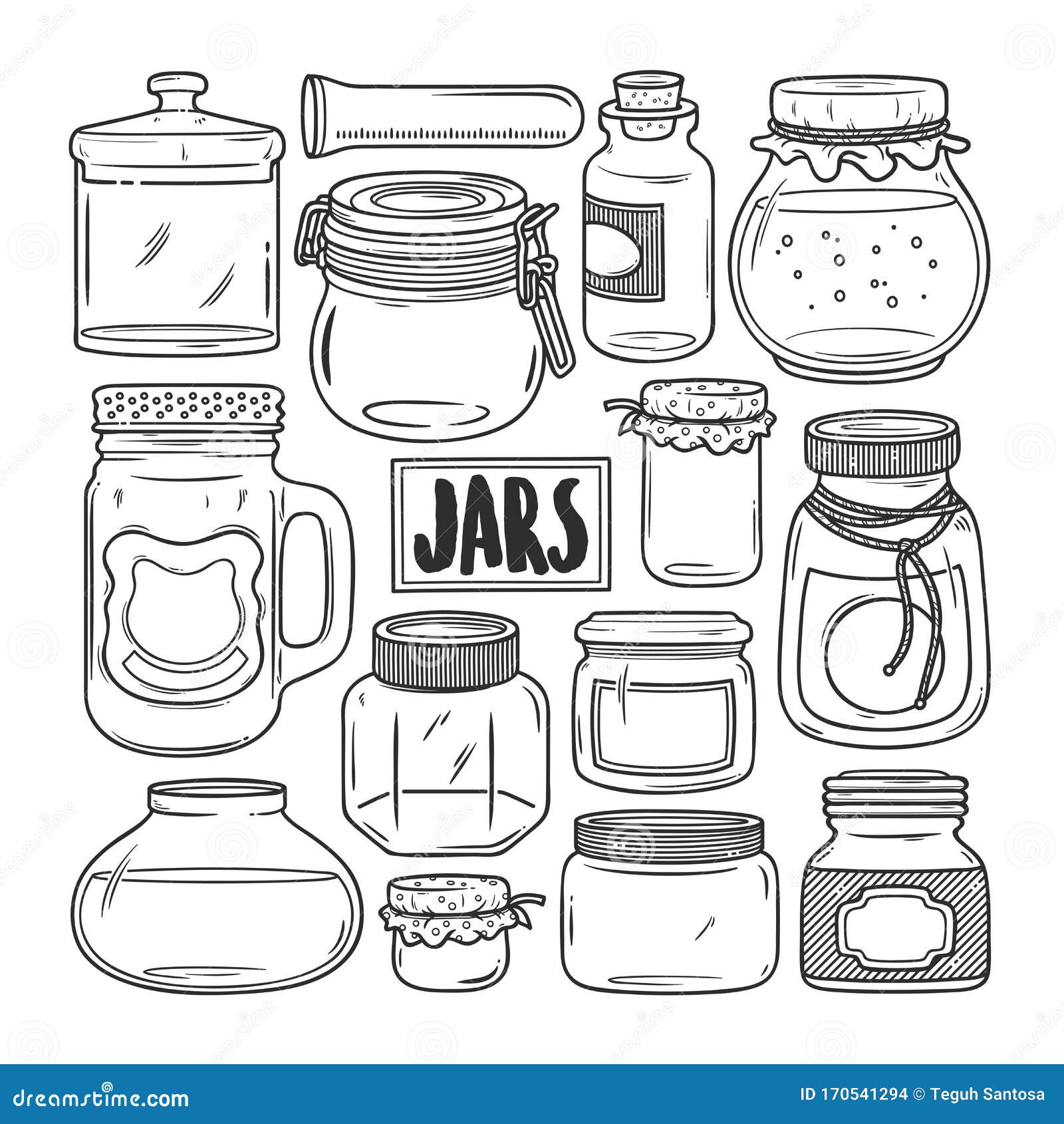 Jars Hand Drawing Vector Illustration. Outline Sketch Style ...