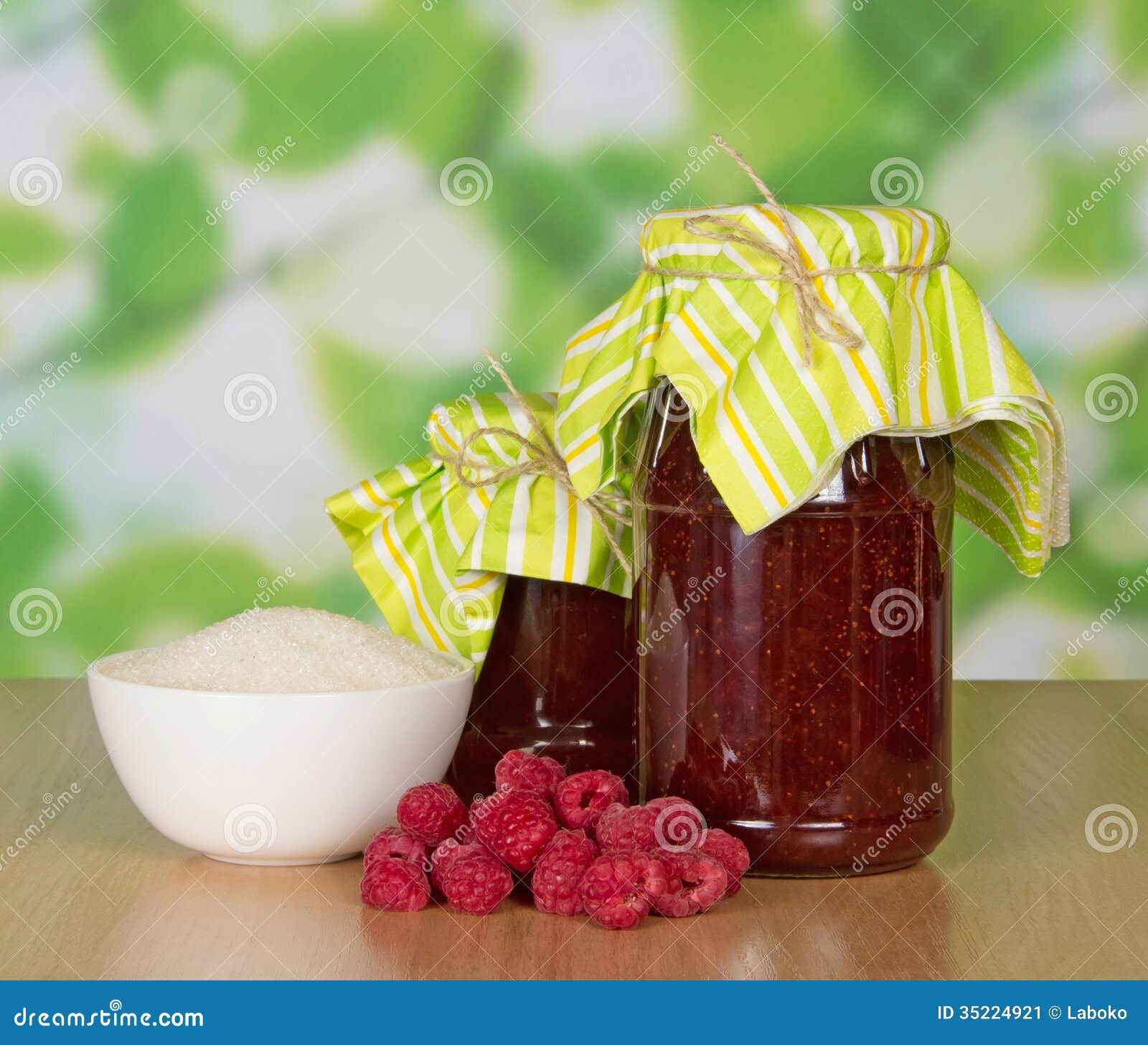 Jars of Jam and Handful Raspberries Stock Image - Image of preserve ...