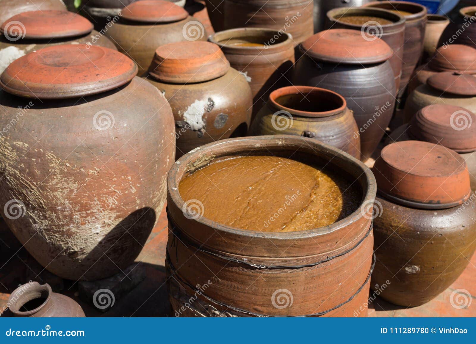 Jars of Processing Soybean Jam Made by Traditional Outdoor Way Under ...