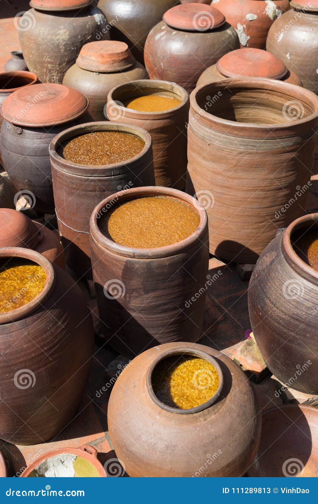 Jars Of Processing Soybean Jam Made By Traditional Outdoor Way Under ...