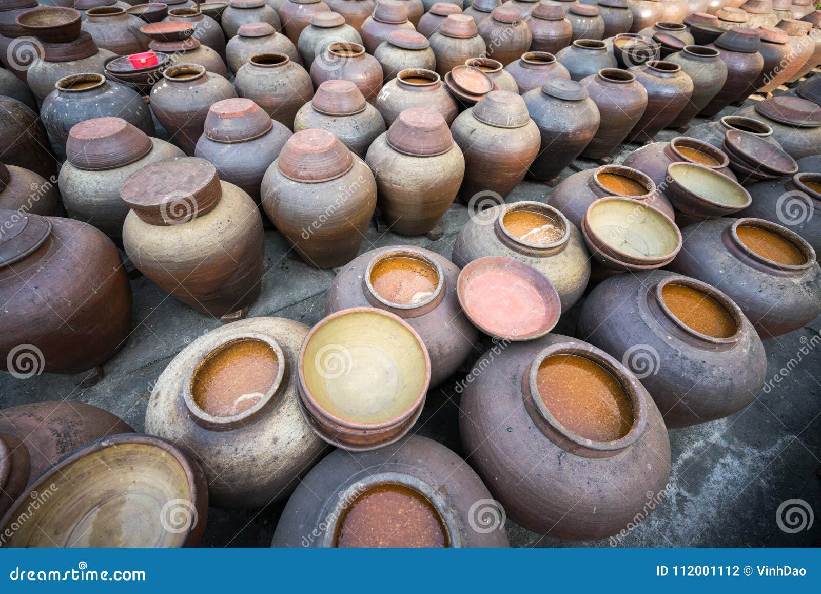 Jars of Processing Soybean Jam Made by Traditional Outdoor Way Under ...