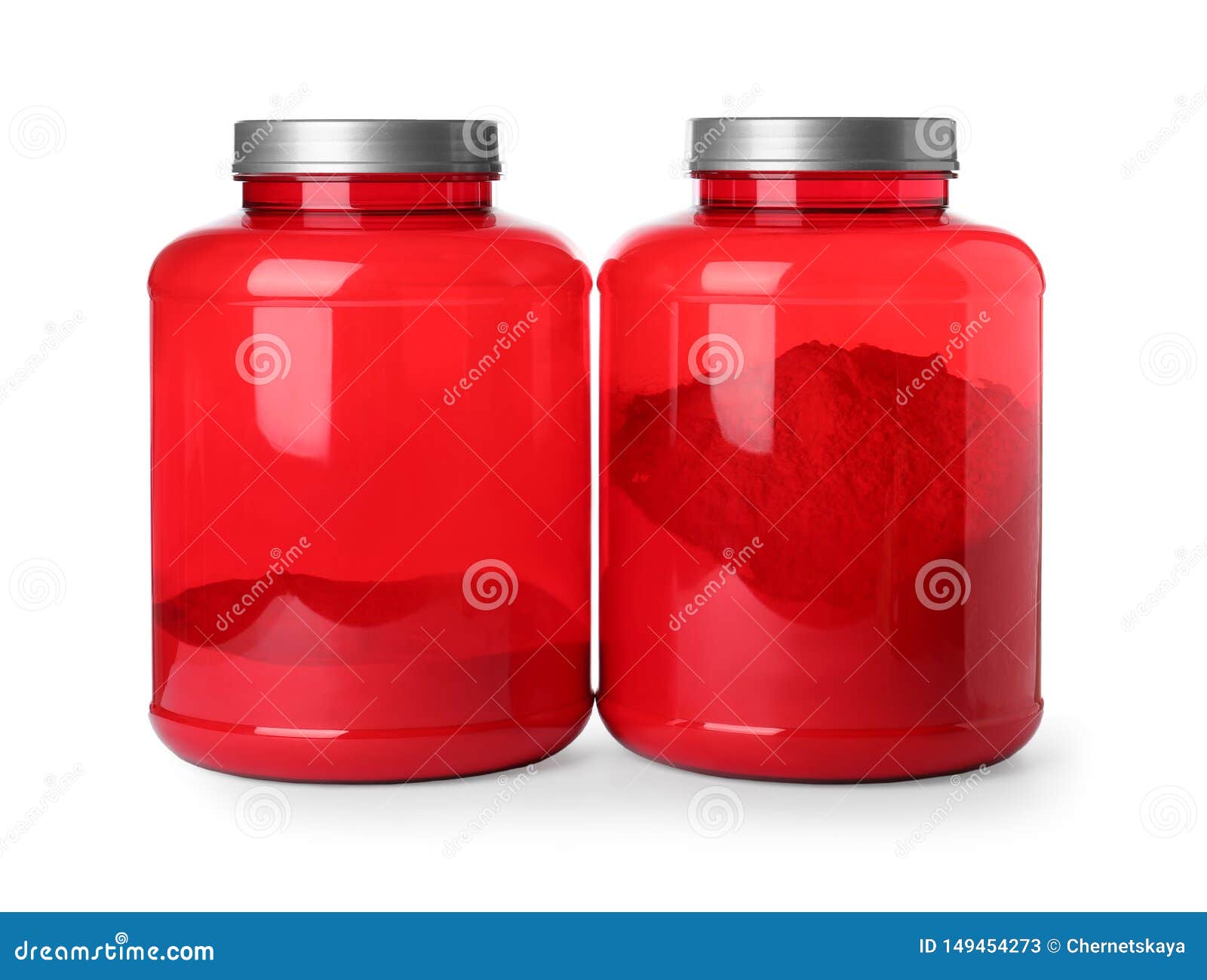 Jars with Protein Powder on White Stock Image - Image of gain ...