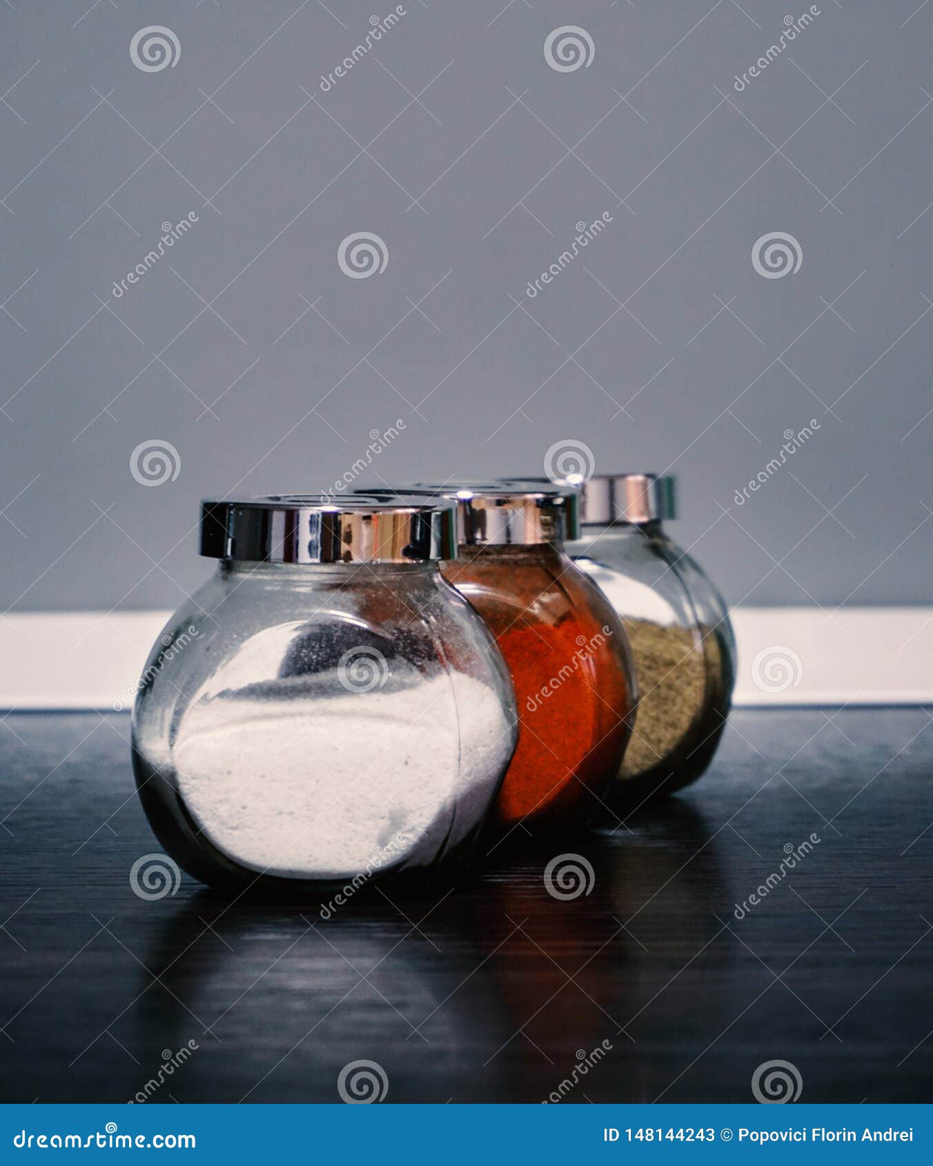 Jars with Salt, Pepper and Black Pepper Stock Image - Image of kitchen ...