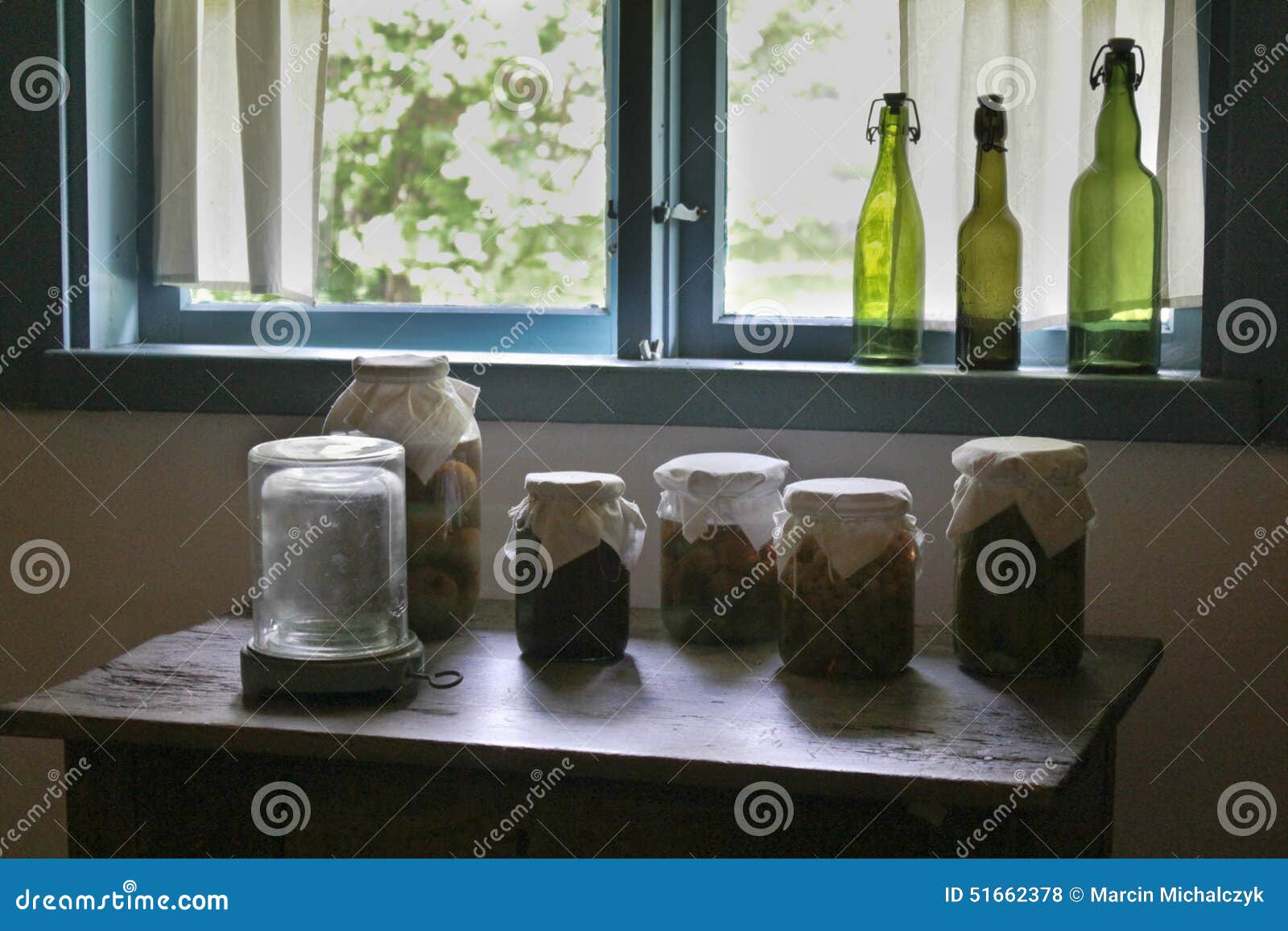Jars on a table stock photo. Image of supplies, interior - 51662378