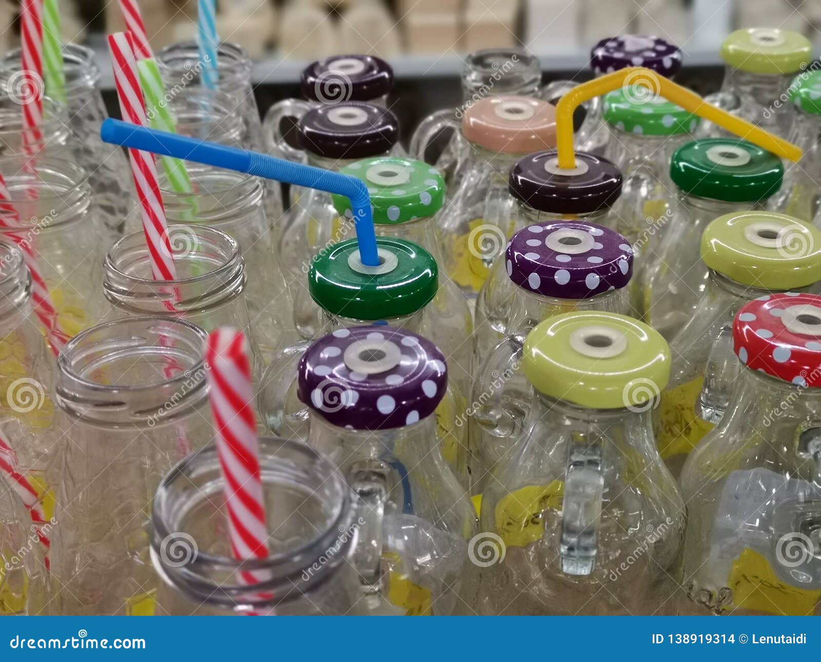 Jars with Various Colorful Straw Stock Photo - Image of clean, jars ...