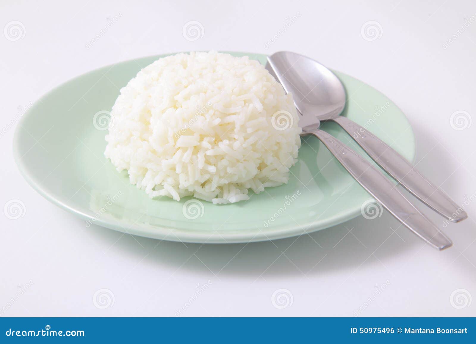 Jasmine Cooked Rice with Spoon and Fork Stock Photo - Image of ...