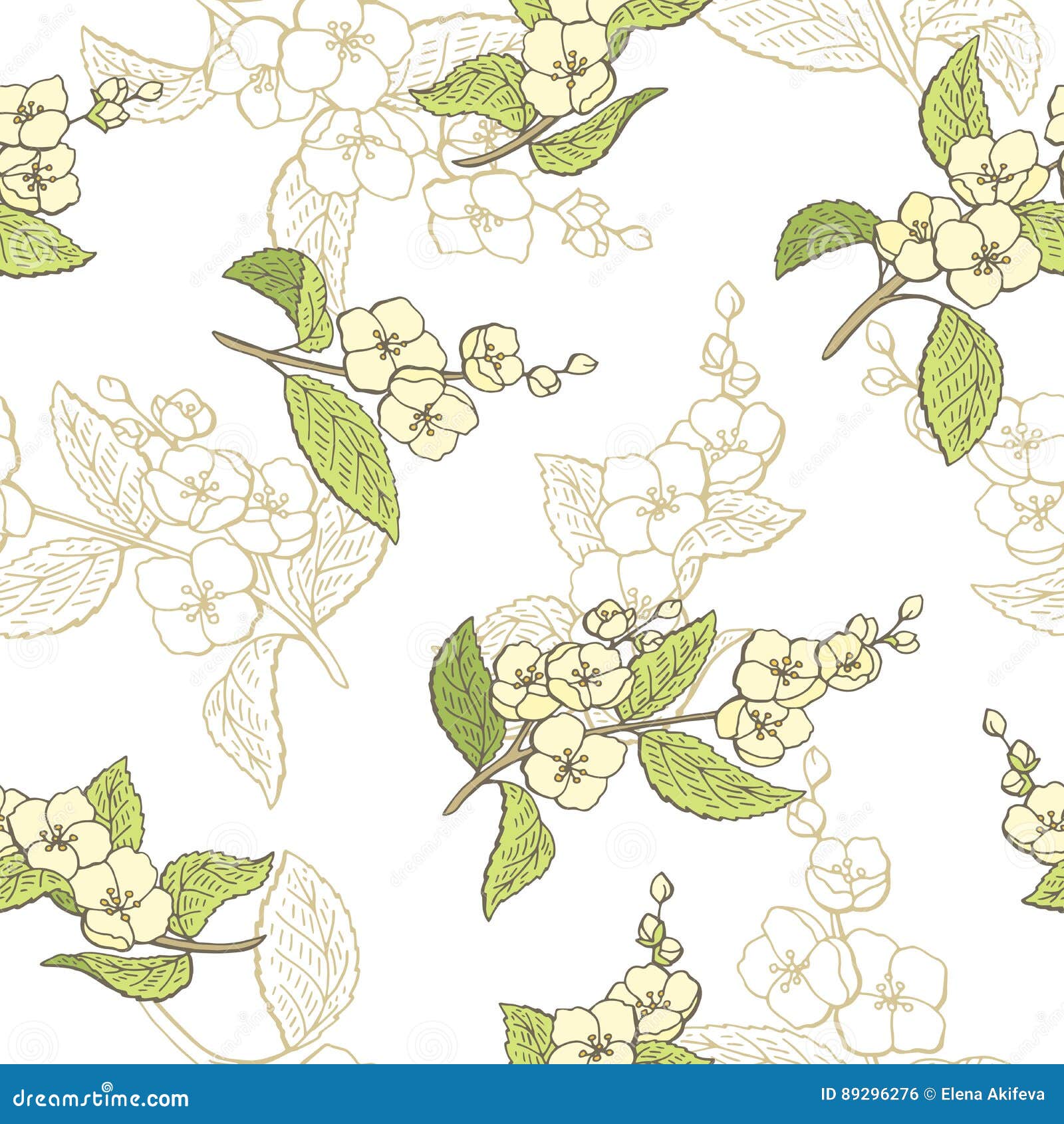 Jasmine Flower Graphic Color Seamless Pattern Sketch Illustration Stock ...