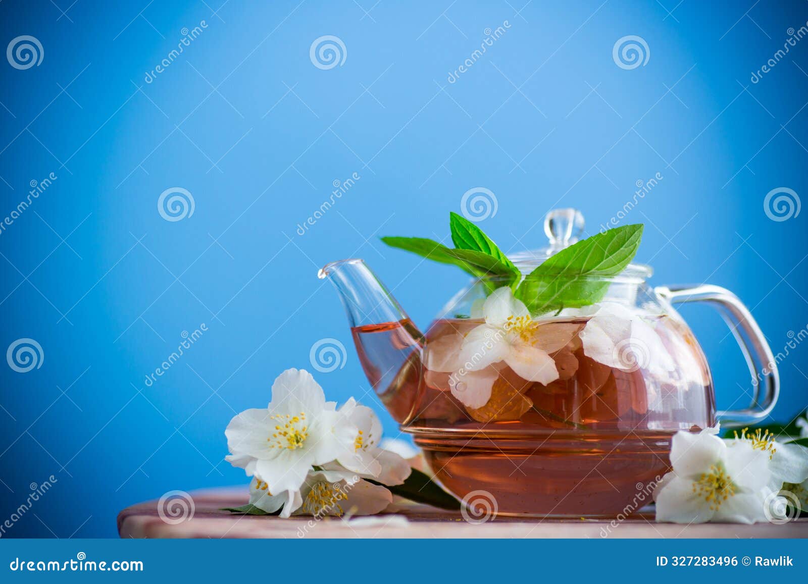 Jasmine Flower Tea in a Glass Teapot Stock Photo - Image of tree ...