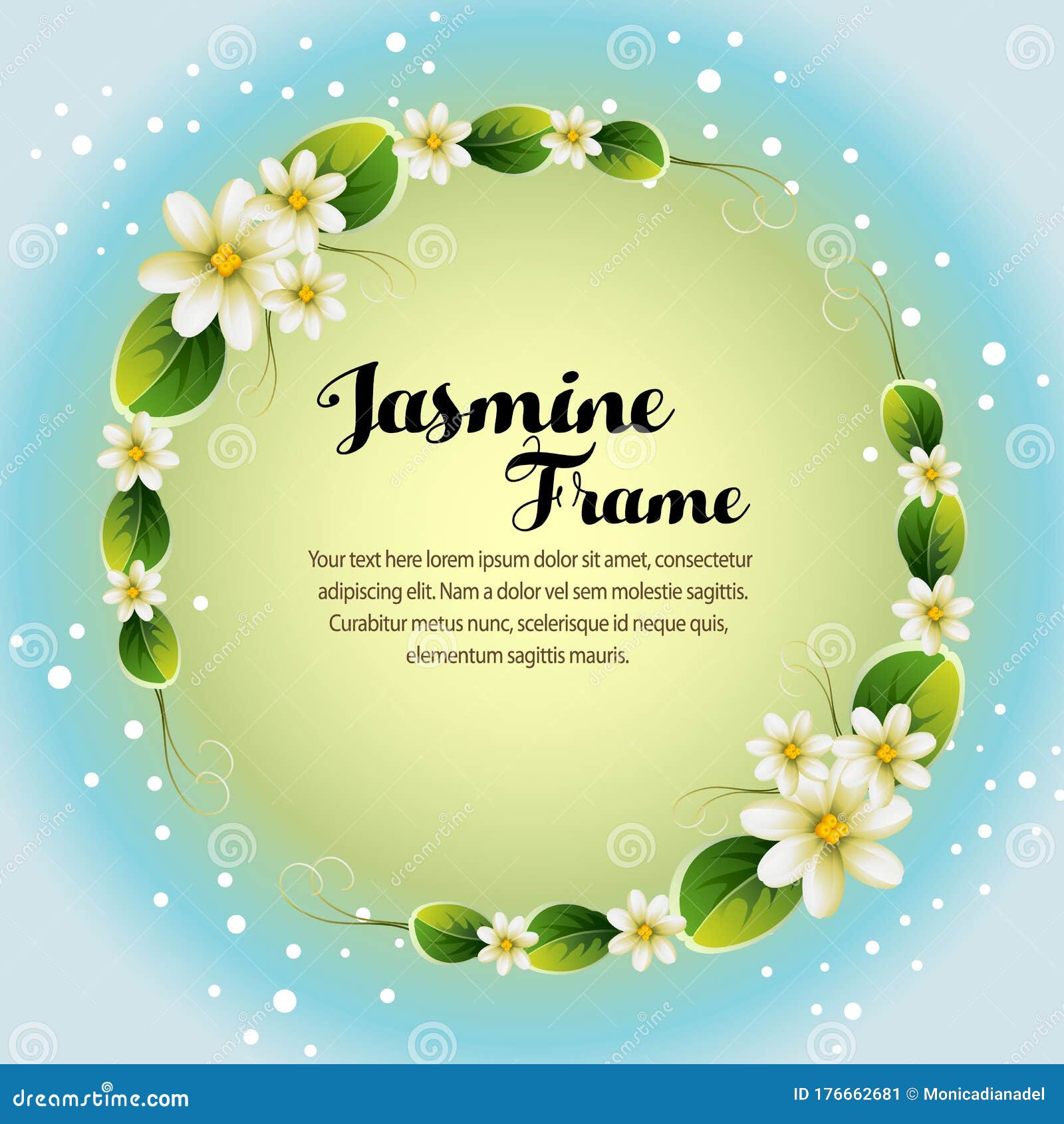 Jasmine Round Frame and Decoration Card Stock Vector - Illustration of ...