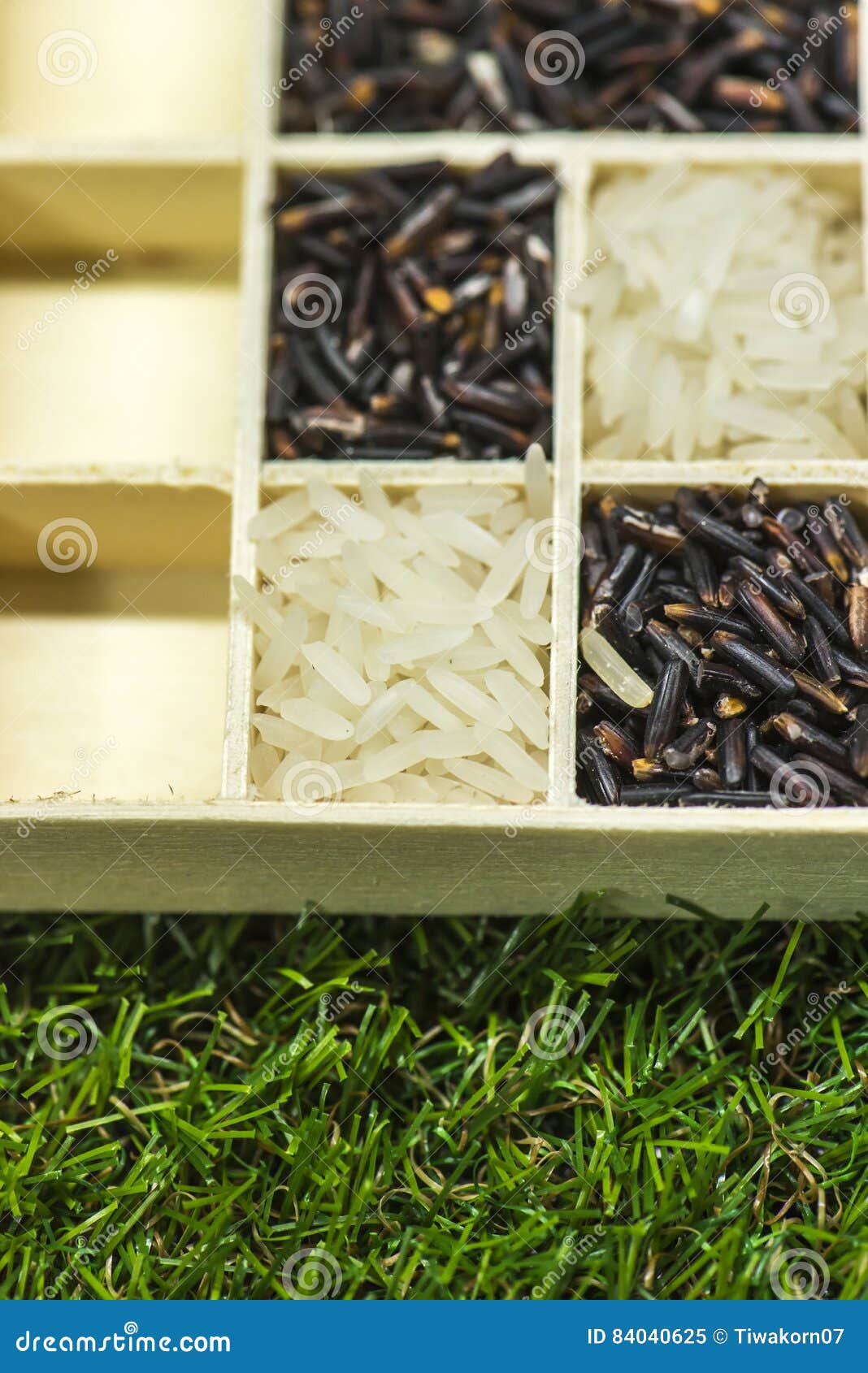 Jasmine Rice Black Rice and White Rice in a Little Box on Grass Stock ...