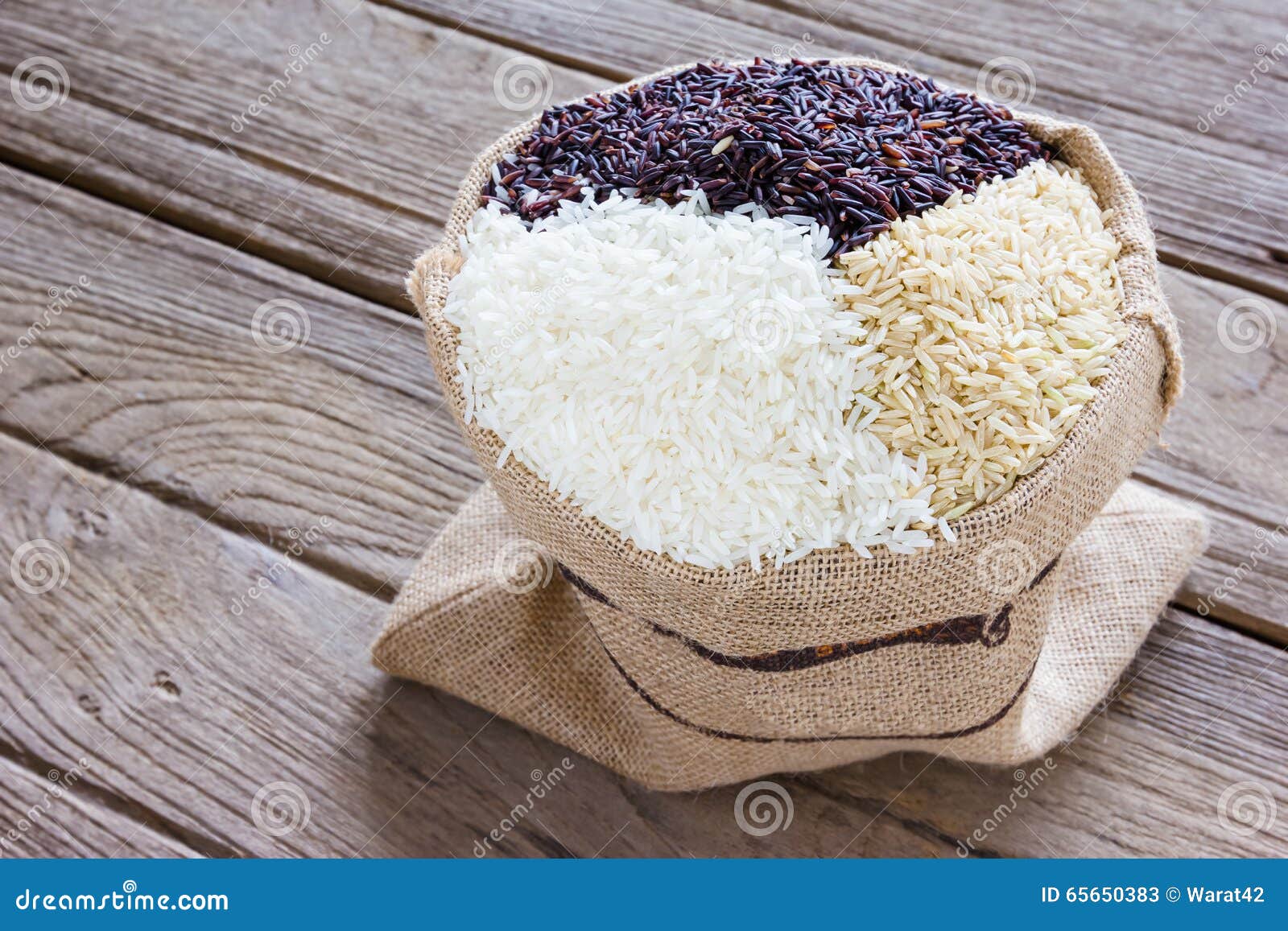 Jasmine Rice, Coarse Rice and Berries Rice in Sack Stock Image - Image ...
