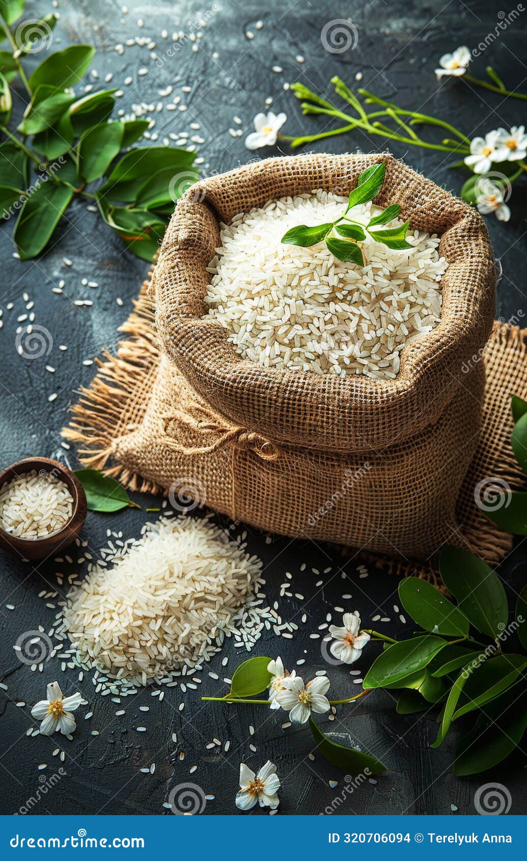 Jasmine Rice in Sack on Dark Background Top View Stock Photo - Image of ...