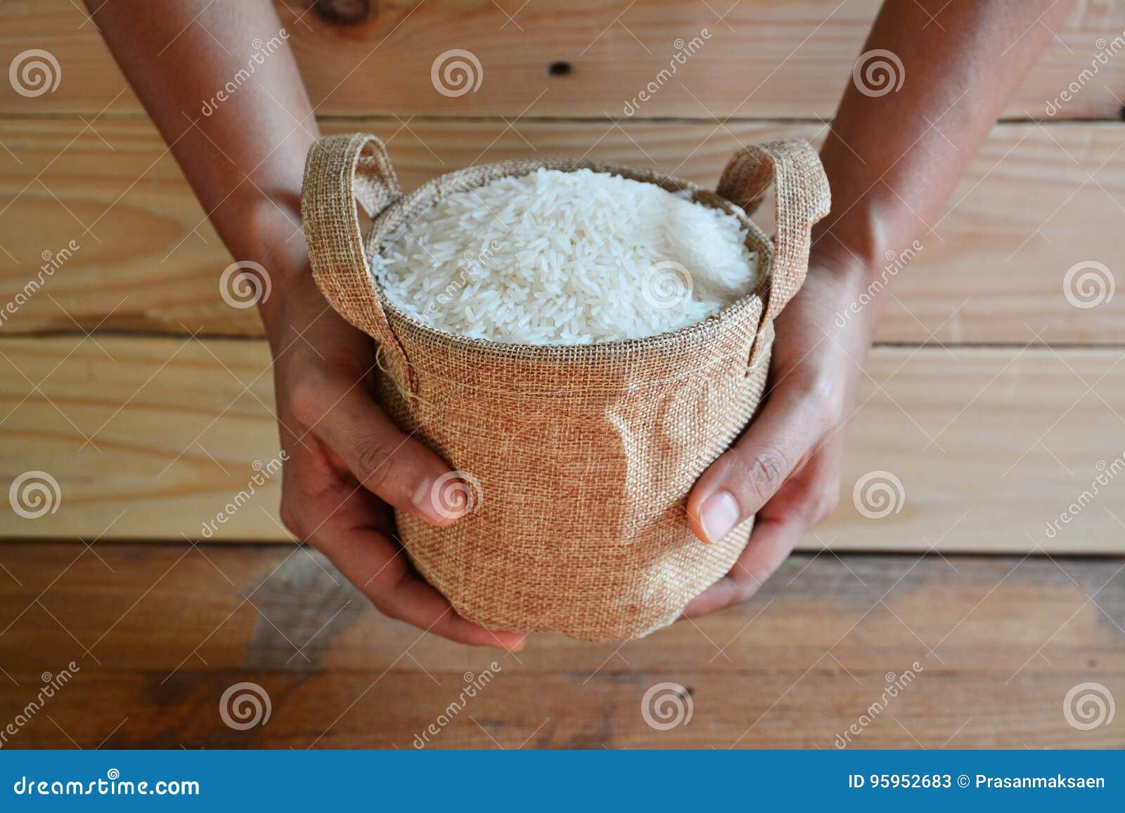 Jasmine rice in sack stock image. Image of natural, burlap - 95952683