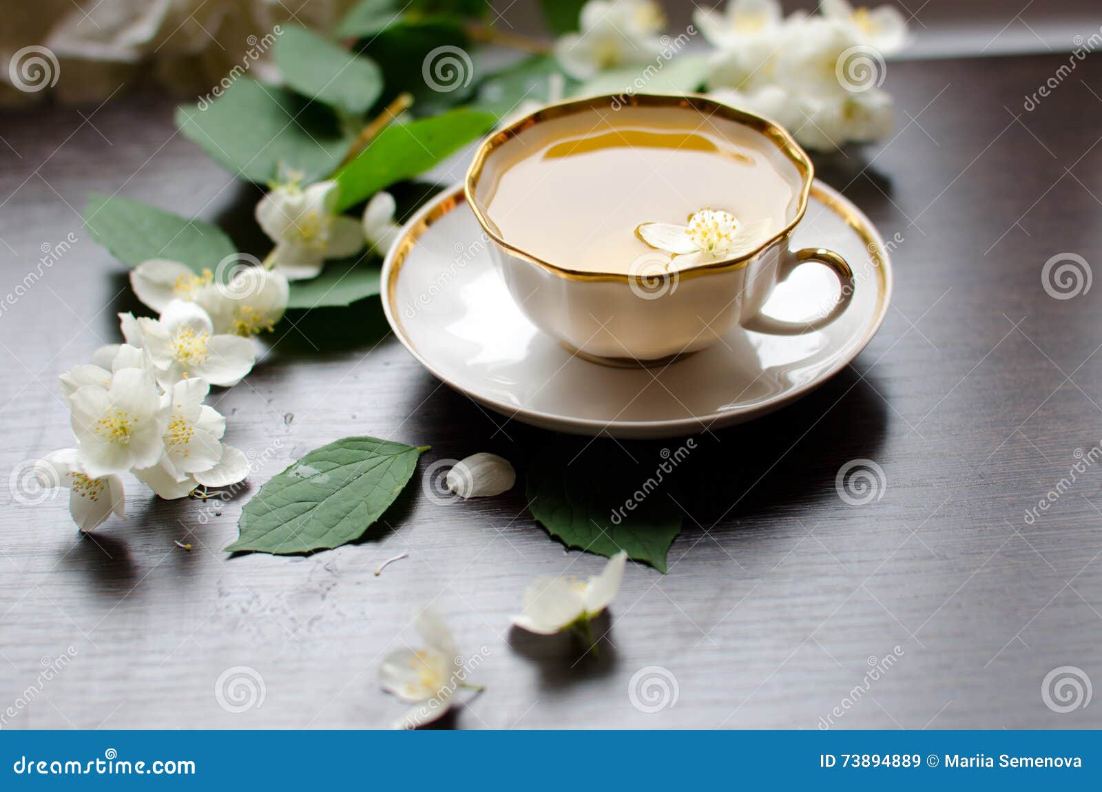 Jasmine Tea in a Porcelain Cup on a Dark Wood Stock Image - Image of ...