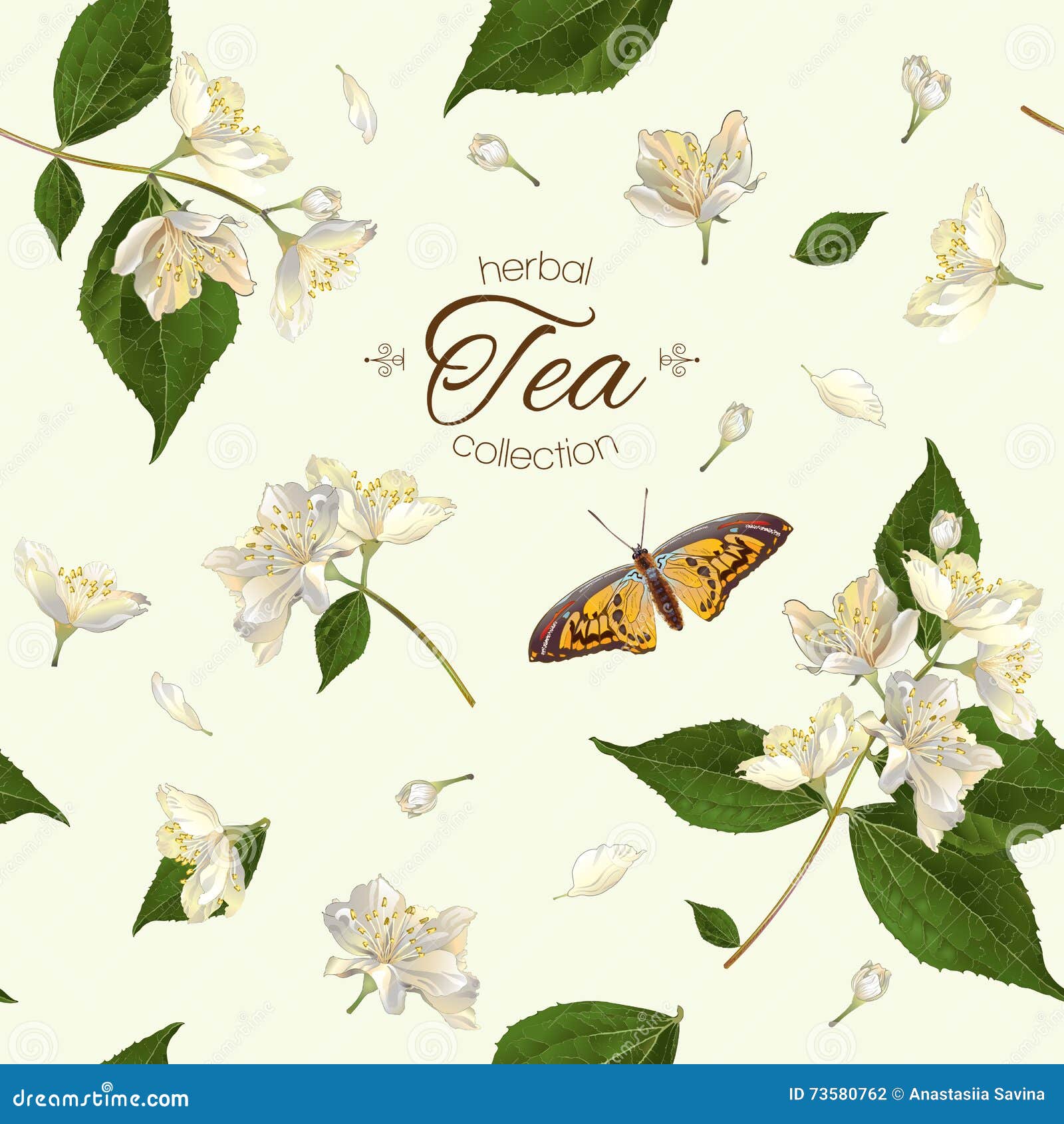 Jasmine Tea Seamless Pattern Stock Vector - Illustration of aroma ...