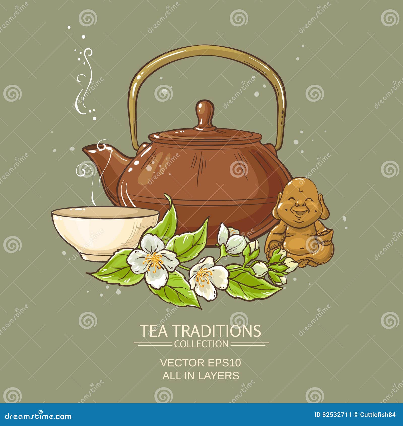 Jasmine Tea Vector Illustration Stock Vector - Illustration of teapot ...