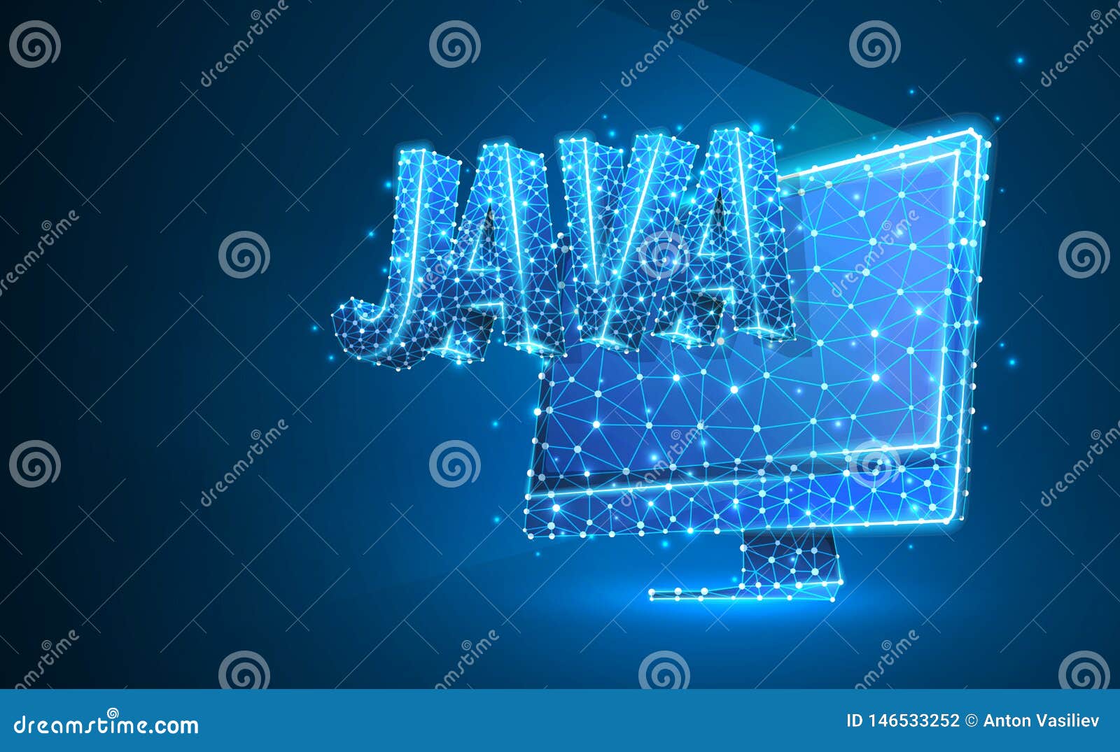 Java Coding Language On Monitor Screen Device Programming Developing Concept Stock Vector