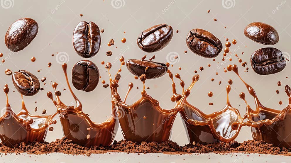 Java Joy: a Set of Delicious Coffee Beans in Splashes of Richly Roasted ...