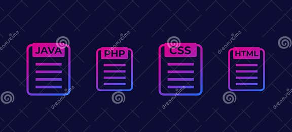 JAVA, PHP, CSS, HTML Code Vector Icons Stock Vector - Illustration of ...