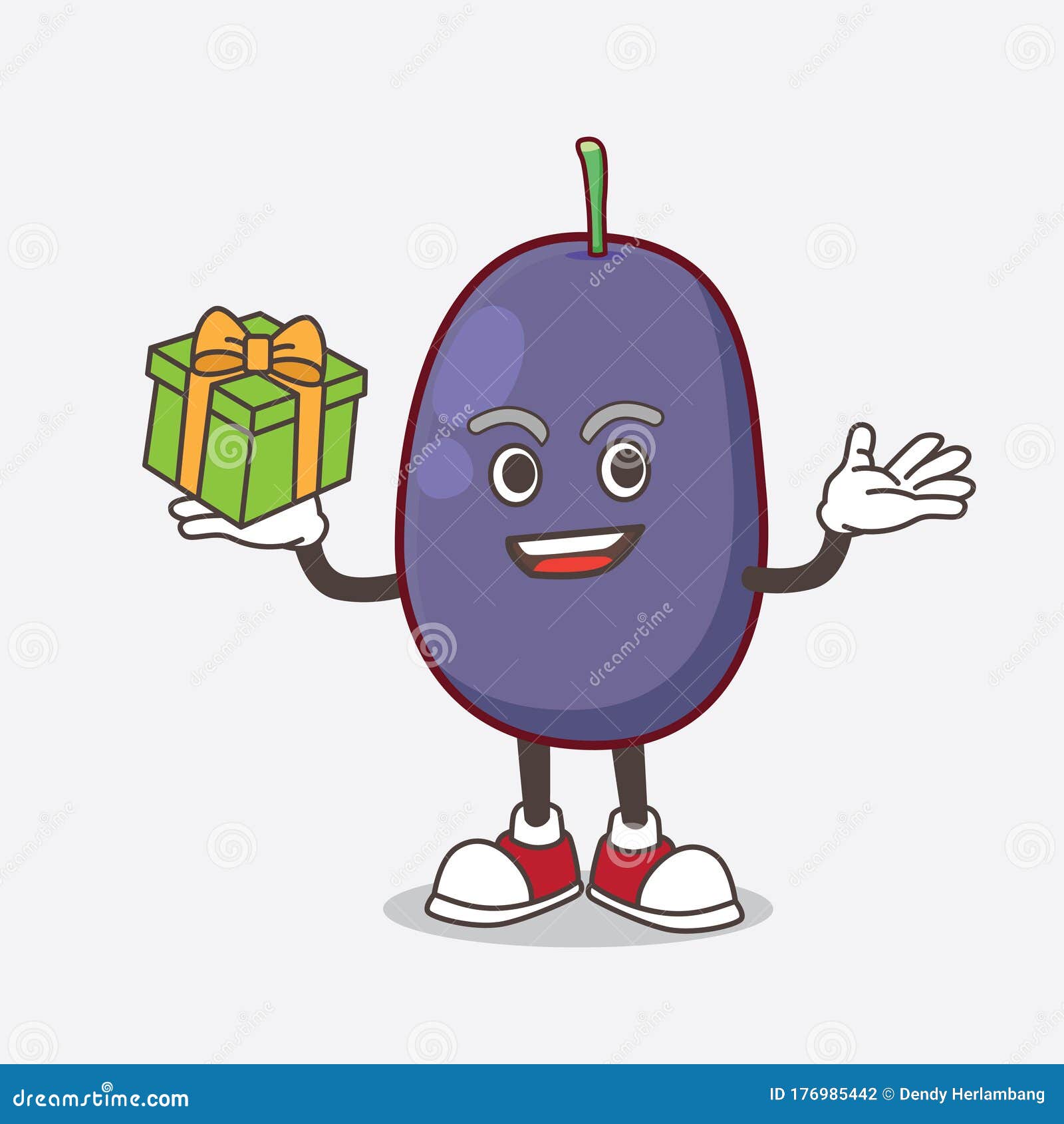 Java Plum Cartoon Mascot Character with a Box of Gift Stock Vector ...