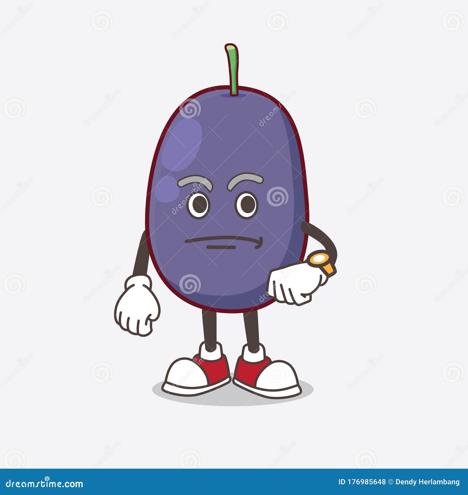 Java Plum Cartoon Mascot Character on a Waiting Gesture Stock Vector ...