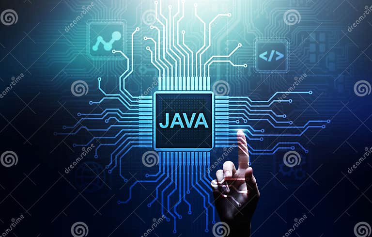 Java Programming Language Application and Web Development Concept on Virtual Screen. Stock ...