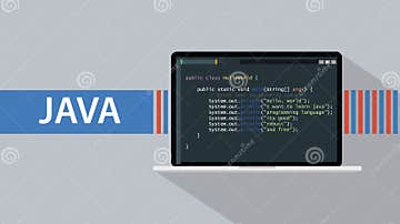 Java Programming Language with Laptop and Code Script on Screen Stock ...