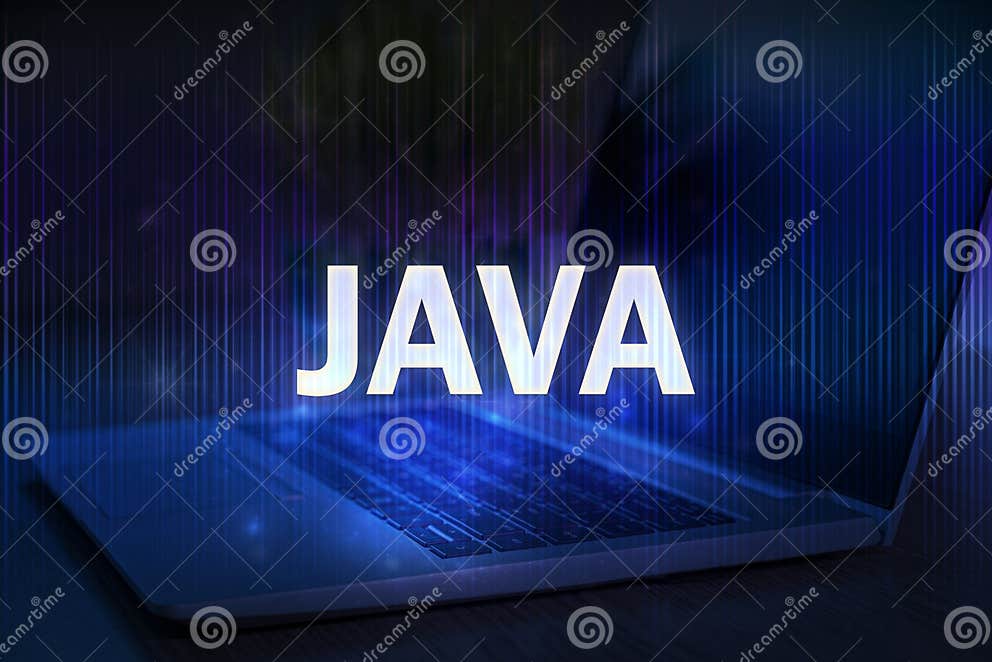 Java Text On Blue Technology Background With Laptop Learn Java Programming Language Computer
