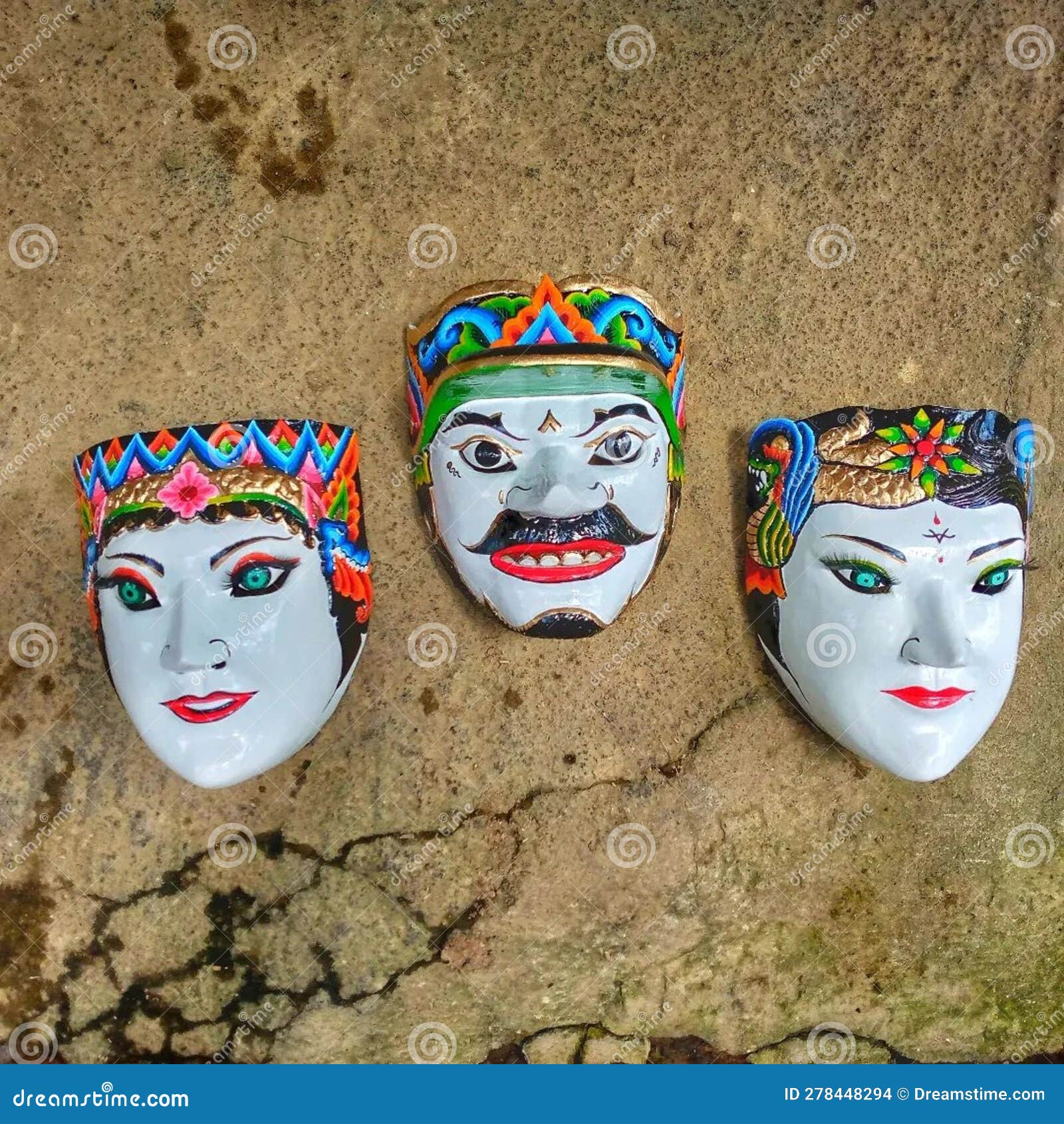 Javanese Traditional Wood Masks Stock Photo - Image of gallery, paper ...