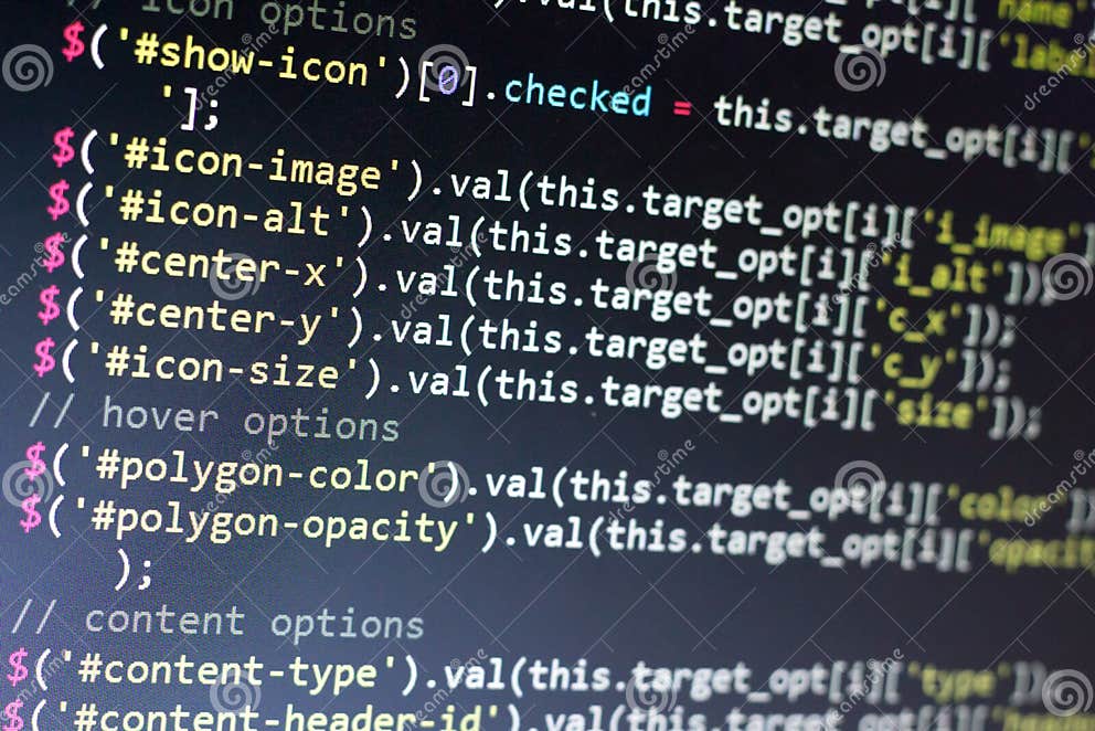 Javascript Code. Computer Programming Source Code. Abstract Screen of Web Developer. Digital ...