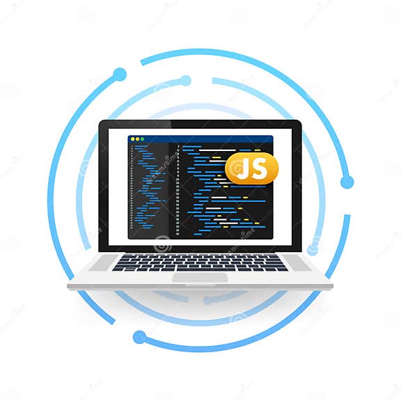 Laptop Showing Javascript Code on Screen Programming and Software Development Stock Illustration ...
