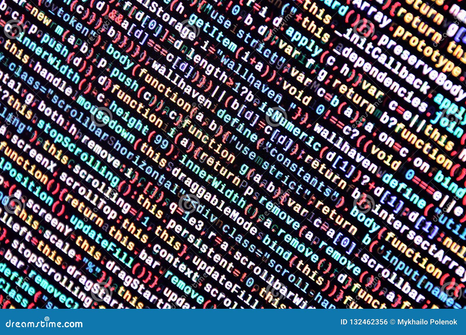 JavaScript Code in Text Editor. Coding Cyberspace Concept. Screen of Web Developing Code Stock ...