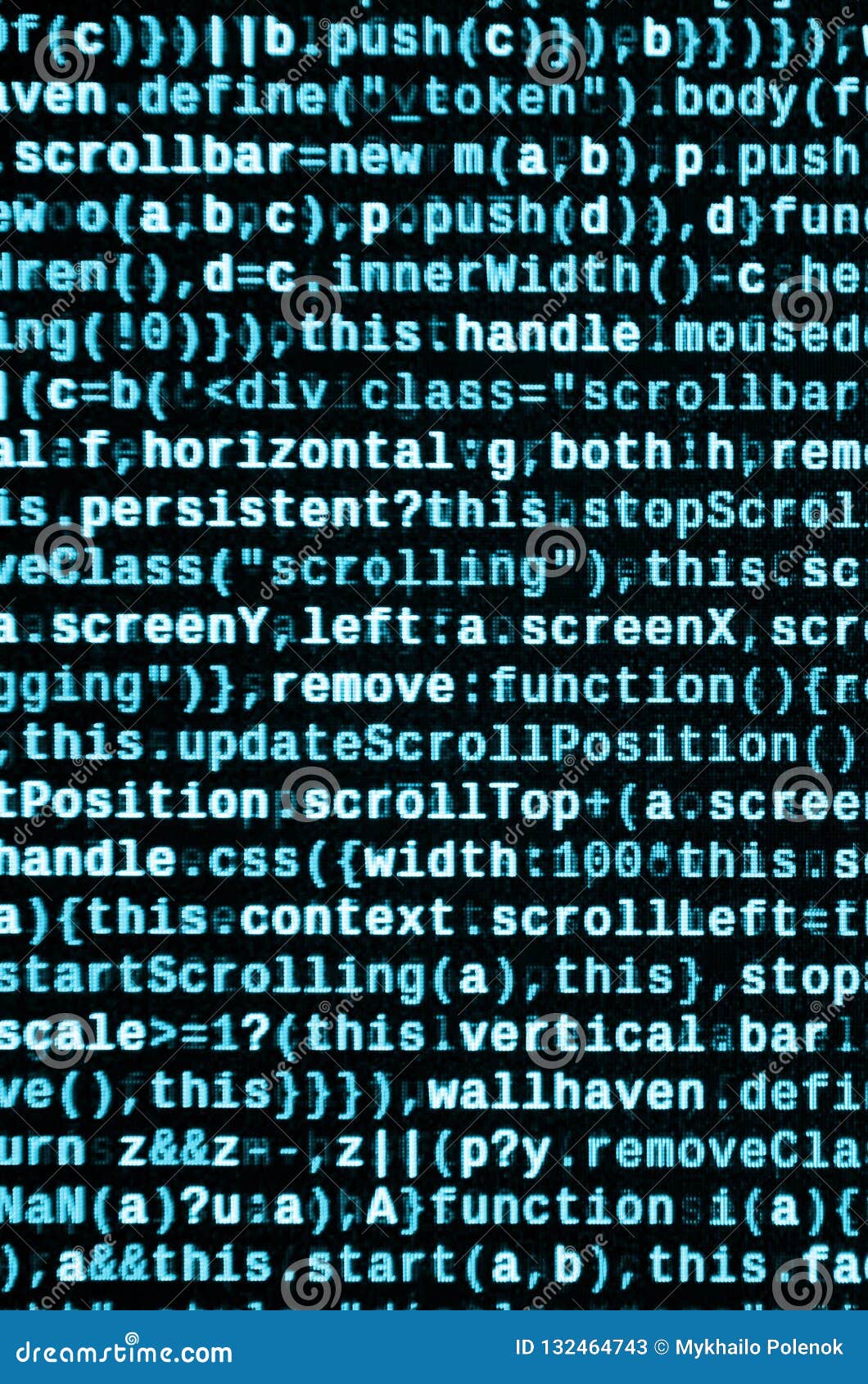 JavaScript Code in Text Editor. Coding Cyberspace Concept. Screen of Web Developing Code Stock ...