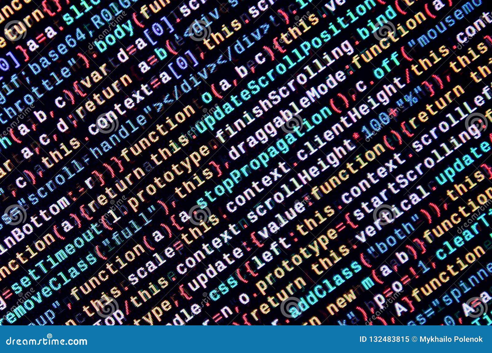 JavaScript Code in Text Editor. Coding Cyberspace Concept. Screen of Web Developing Code Stock ...