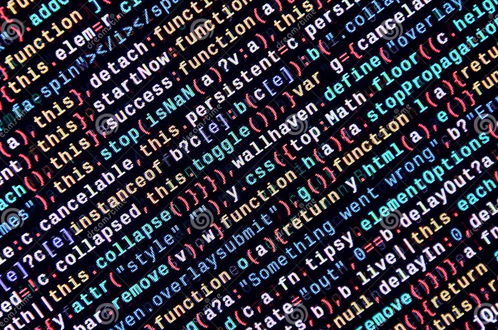 JavaScript Code in Text Editor. Coding Cyberspace Concept. Screen of ...