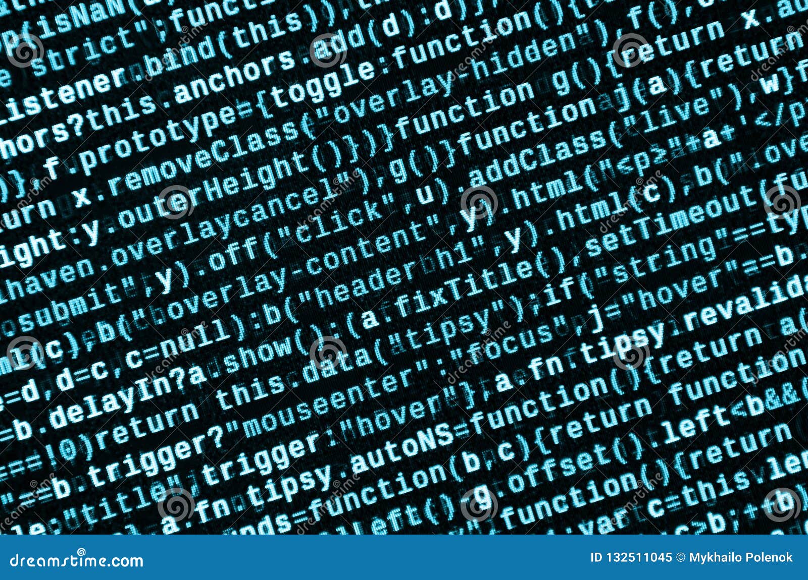 JavaScript Code in Text Editor. Coding Cyberspace Concept. Screen of Web Developing Code Stock ...