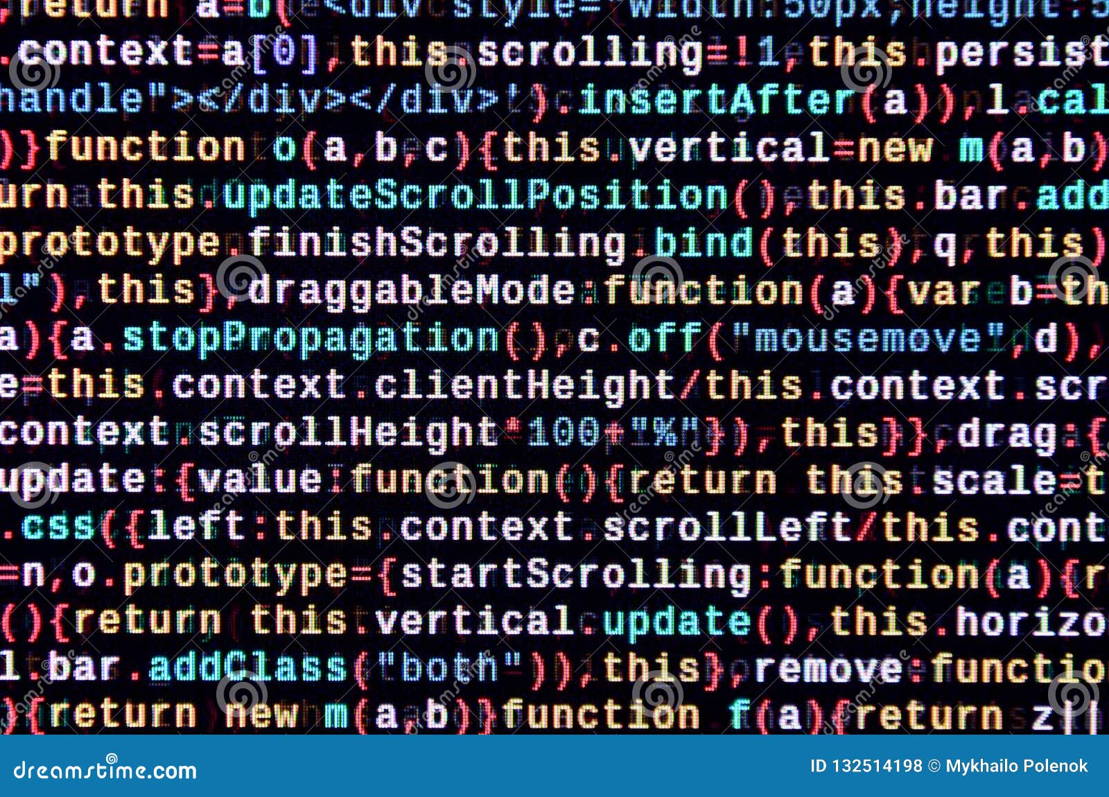 JavaScript Code in Text Editor. Coding Cyberspace Concept. Screen of ...