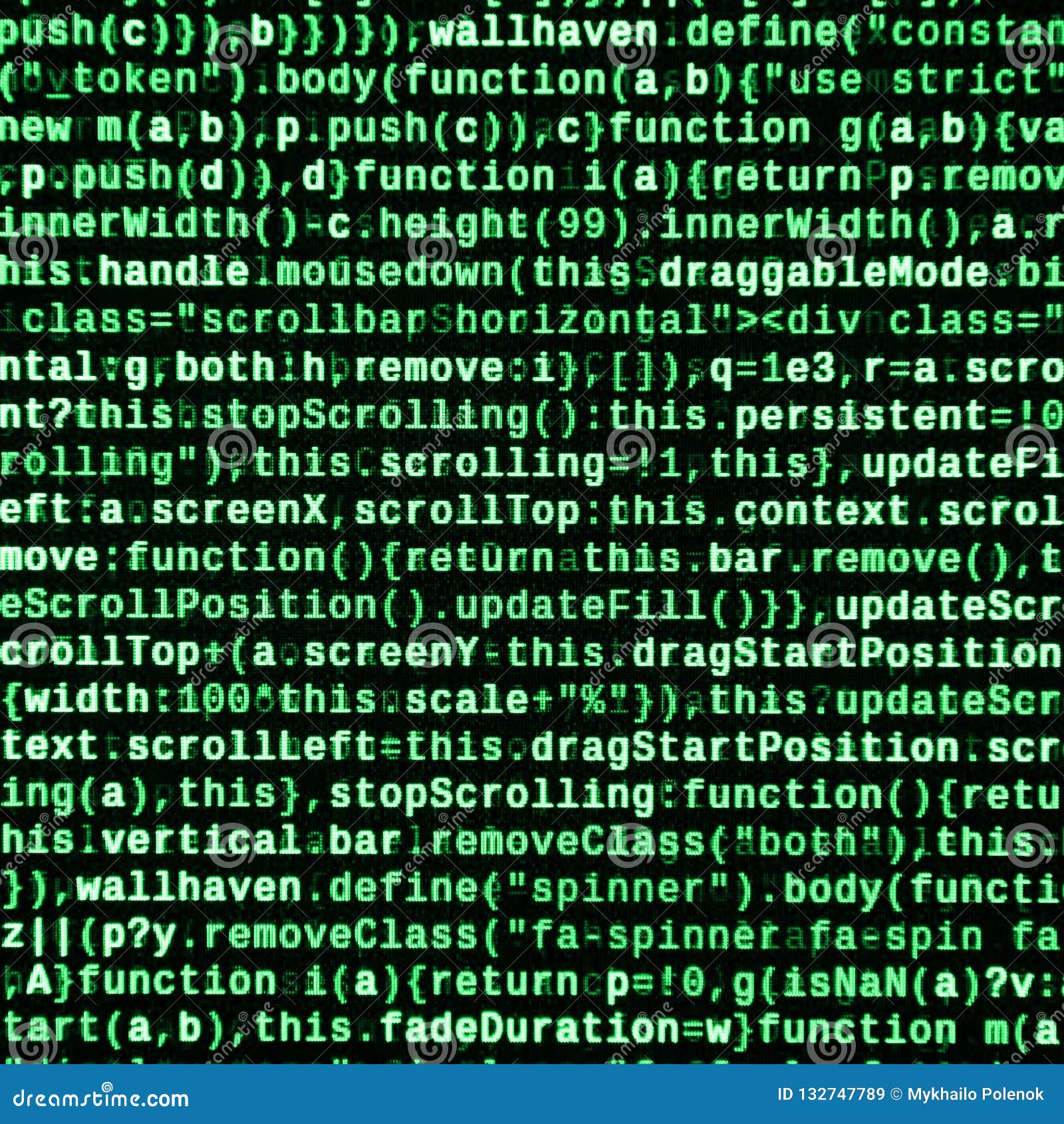 JavaScript Code in Text Editor. Coding Cyberspace Concept. Screen of Web Developing Code Stock ...