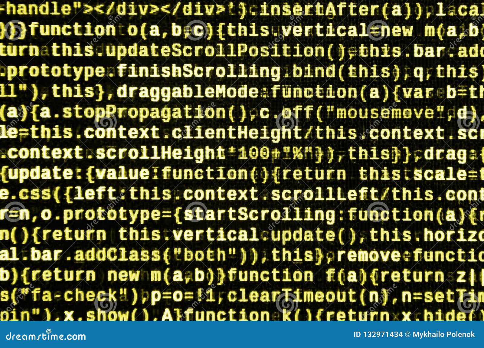 JavaScript Code in Text Editor. Coding Cyberspace Concept. Screen of Web Developing Code Stock ...