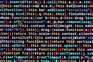 JavaScript Code In Text Editor Coding Cyberspace Concept Screen Of