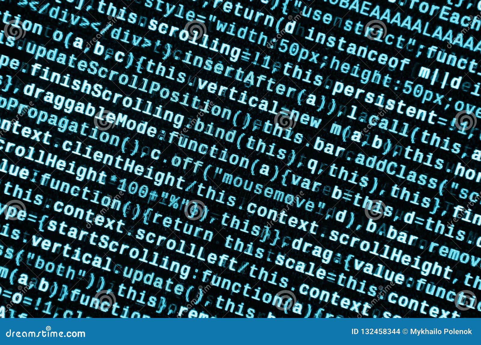 JavaScript Code in Text Editor. Coding Cyberspace Concept. Screen of Web Developing Code Stock ...