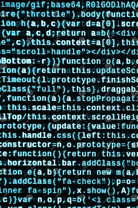 JavaScript Code in Text Editor. Coding Cyberspace Concept. Screen of ...