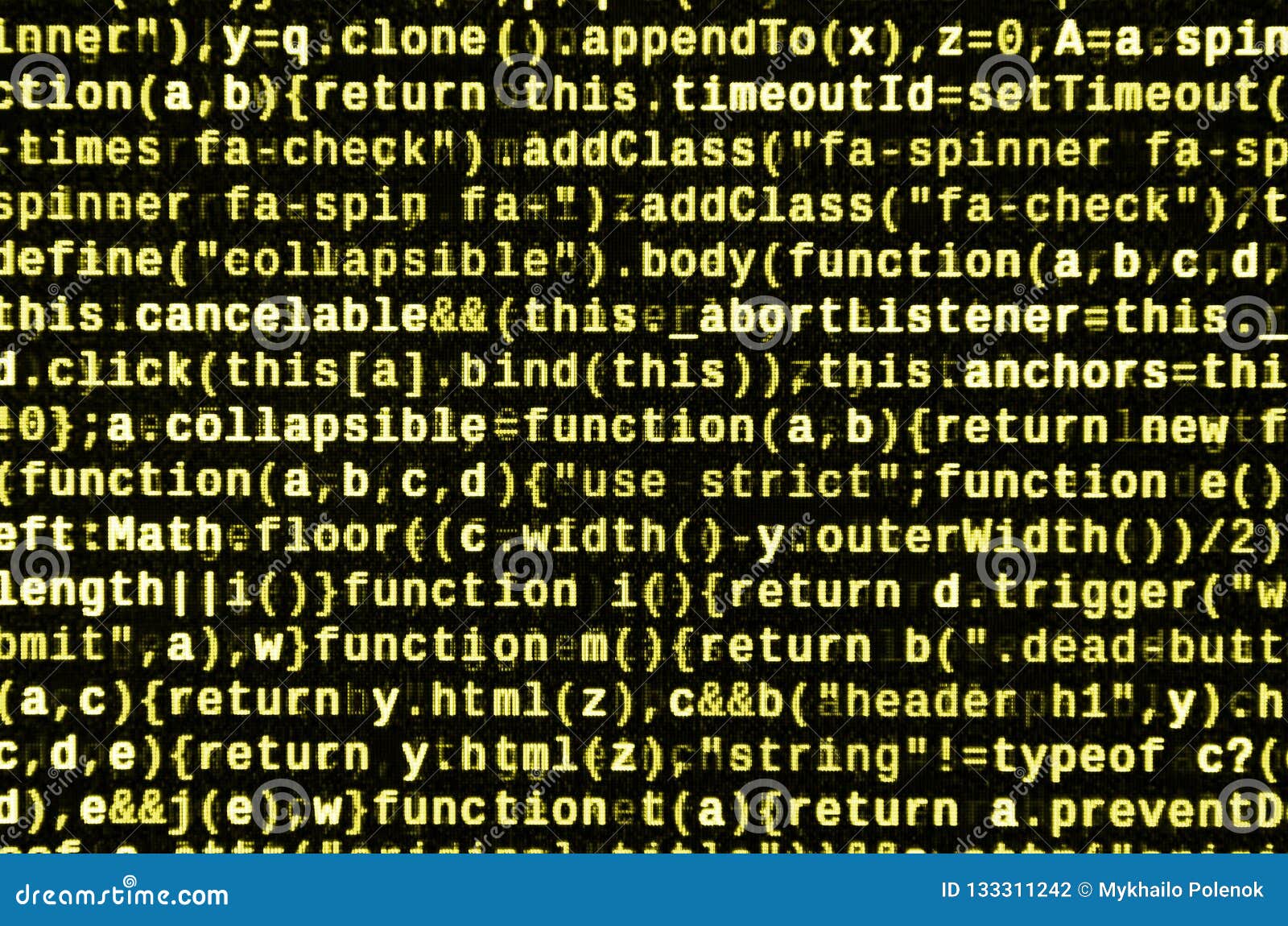 JavaScript Code in Text Editor. Coding Cyberspace Concept. Screen of Web Developing Code Stock ...