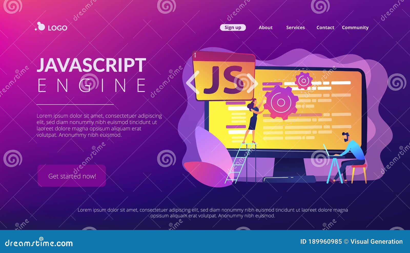 JavaScript Concept Landing Page. Stock Vector - Illustration of mockup, bright: 189960985