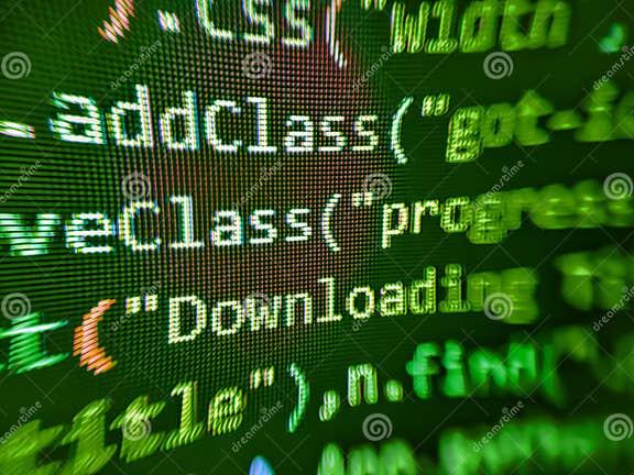 Javascript Functions, Variables, Objects. Colorful Code Background. Screen of Web Developing ...