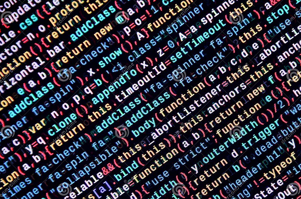 Javascript Functions, Variables, Objects. Monitor Closeup of Function Source Code Stock Photo ...