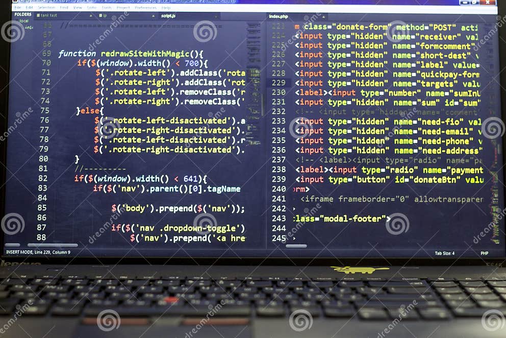 Javascript and HTML Front-end Code. Computer Programming Source Code ...