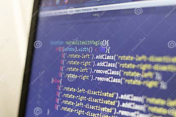 Javascript and HTML Front-end Source Code. Laptop Screen Layout of Web ...