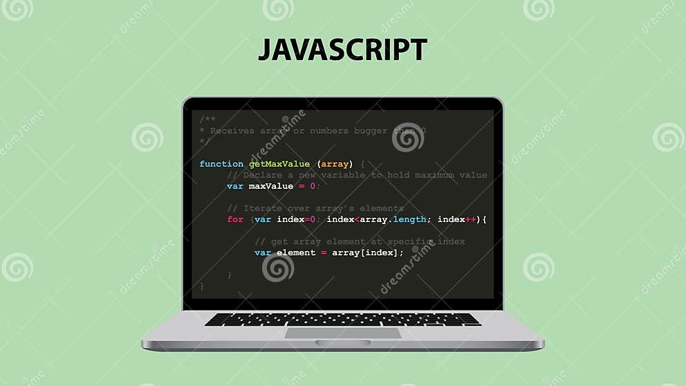 Javascript Programming Language Illustration with Laptop and Java ...